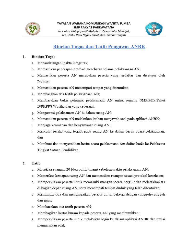 Tatib Pengawas Anbk 2023 | PDF