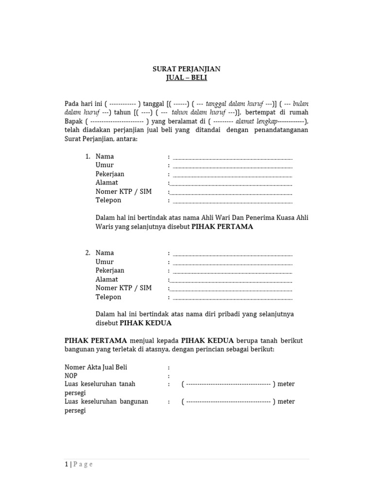 Contoh Surat Perjanjian Jual Beli Tanah Dan Bangunan3 FH UII | PDF