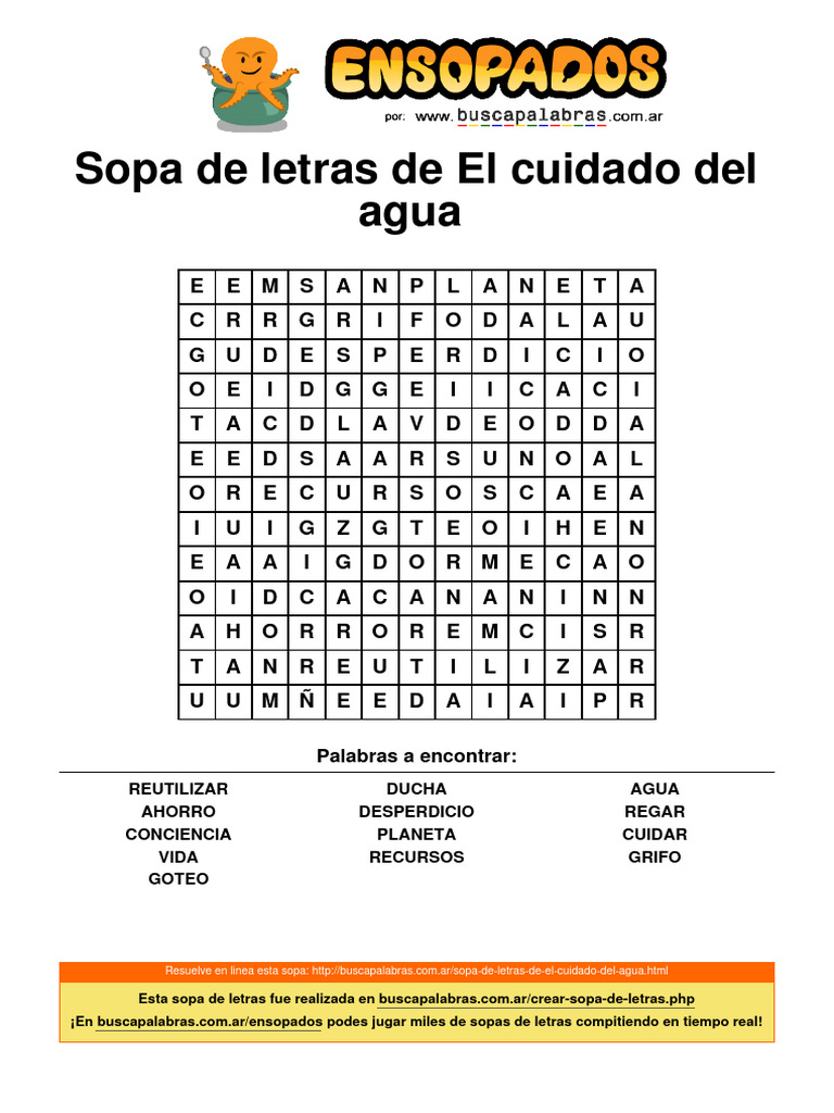 Sopa de Letras de El Cuidado Del Agua | PDF