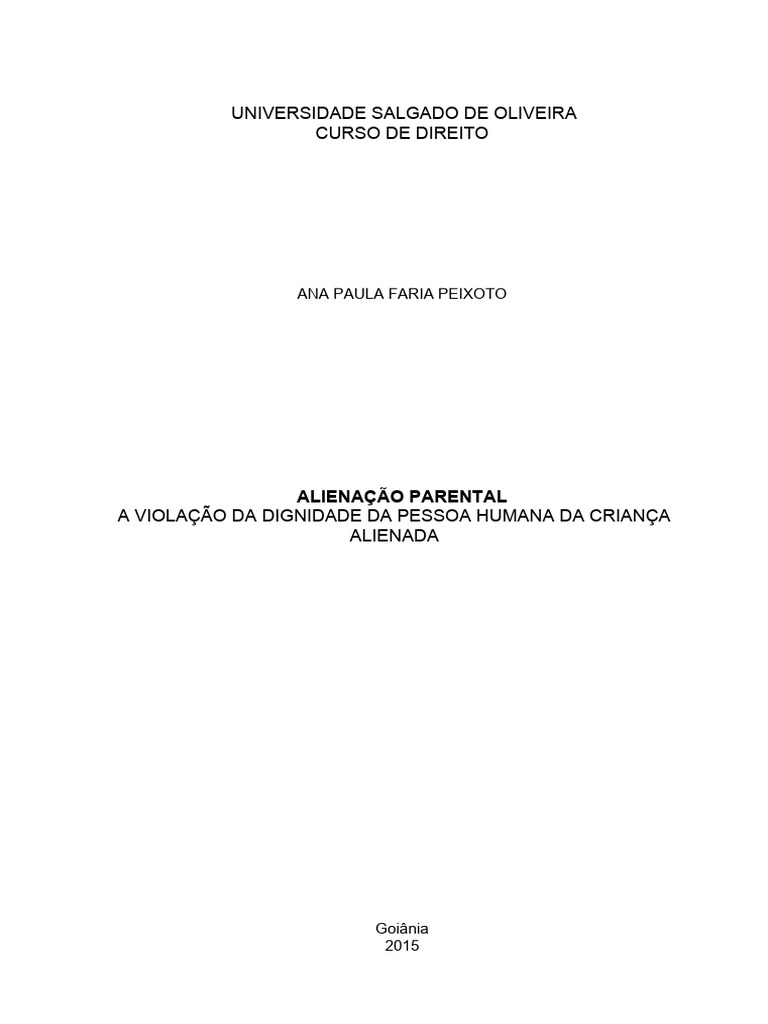 Artigo - Alienacao Parental. A Diginidade Da Pessoa Humana Da Crianca ...