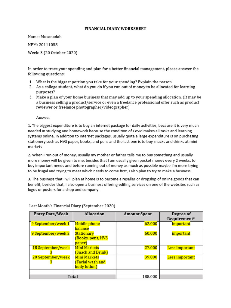 Financial Diary and Business Planning Guide | PDF | Social Media ...