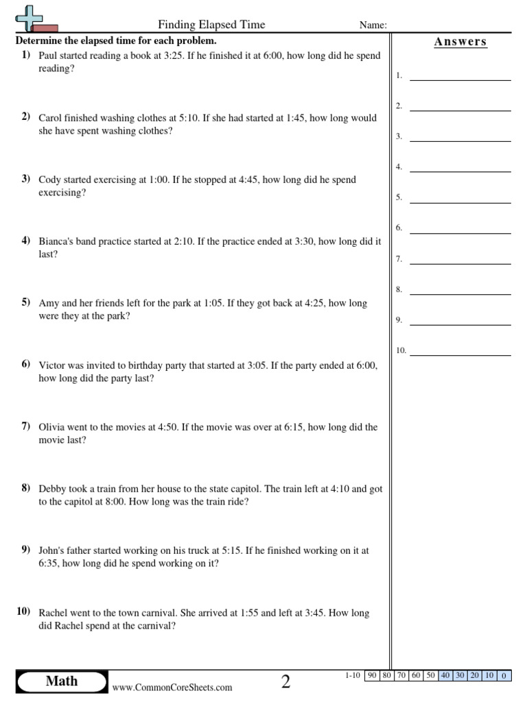 Finding Elapsed Time: Answer Key | PDF