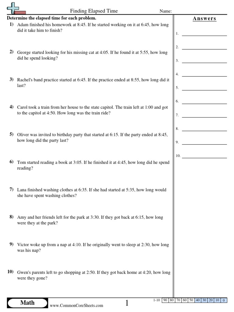 Finding Elapsed Time: Answer Key | PDF