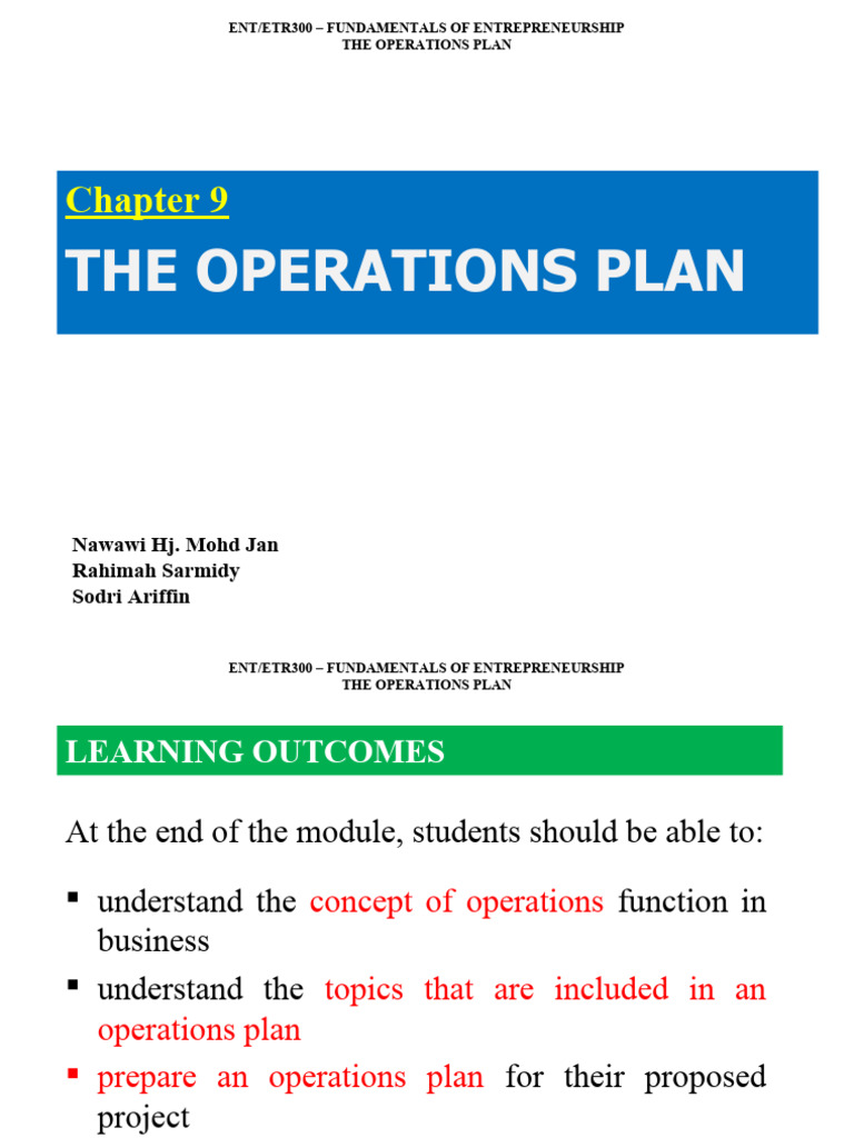 9-Ent300 - M9 - The Operations Plan | PDF | Entrepreneurship | Cost