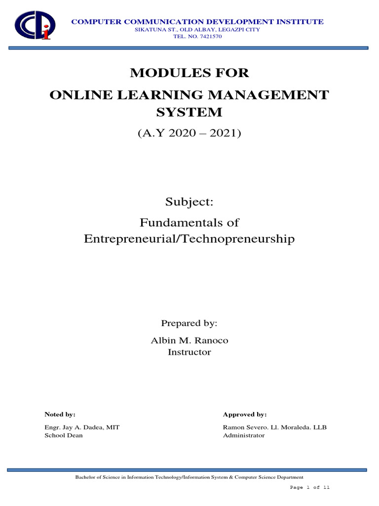 Fundamentals of Entrepreneurship 9 12 Weeks Module Cc101 Ccdi 1 | PDF | Balance Sheet | Marketing