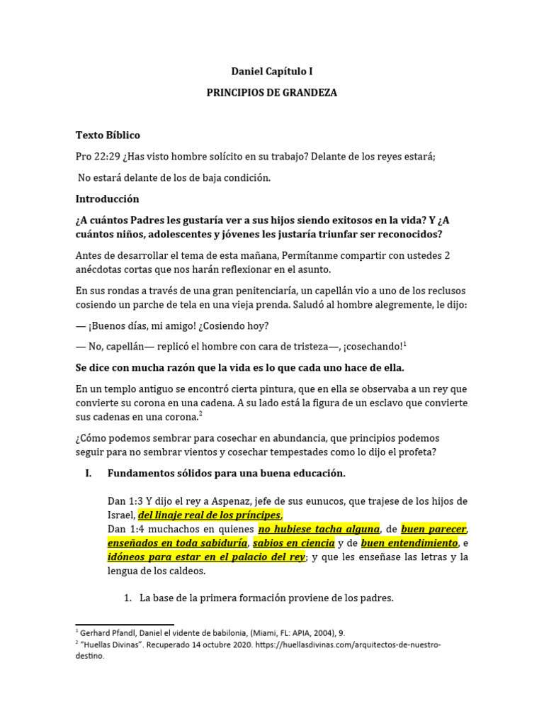 Daniel Capitulo 1 Principios de Grandeza | PDF | Creencia religiosa y ...