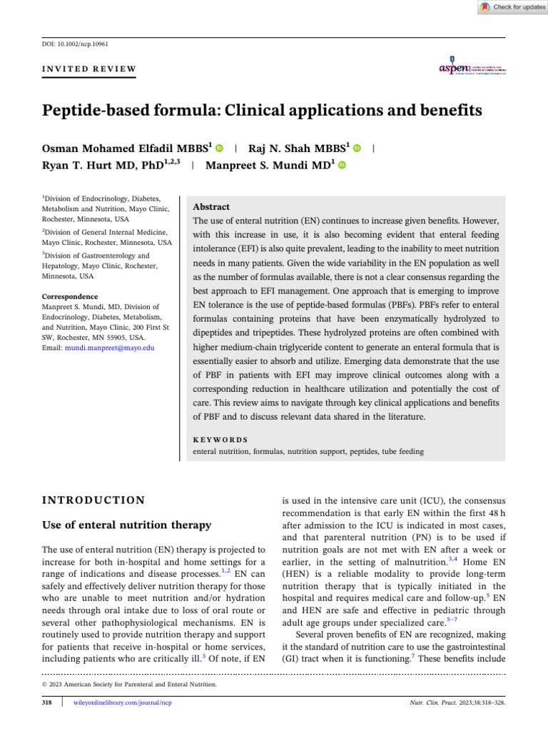 Nut in Clin Prac - 2023 - Mohamed Elfadil - Peptide Based Formula ...
