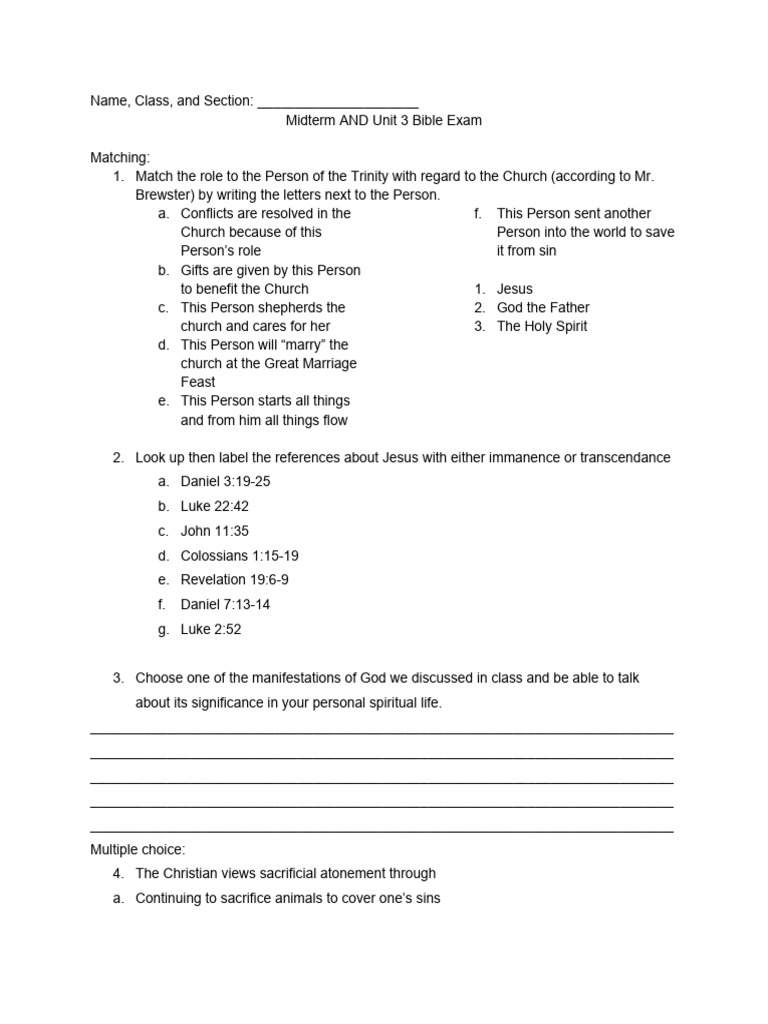 Unit 3 Bible Exam and Midterm | PDF | New Testament | Sacrifice