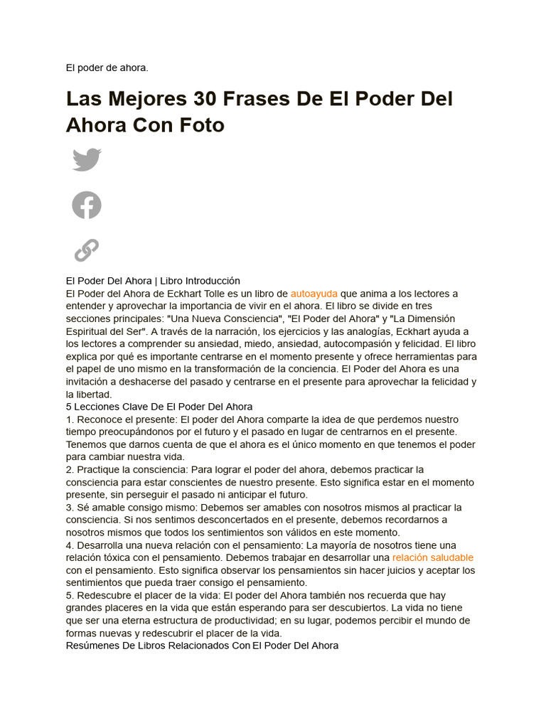 Las Mejores 30 Frases de El Poder Del Ahora Con Foto | PDF | Felicidad ...