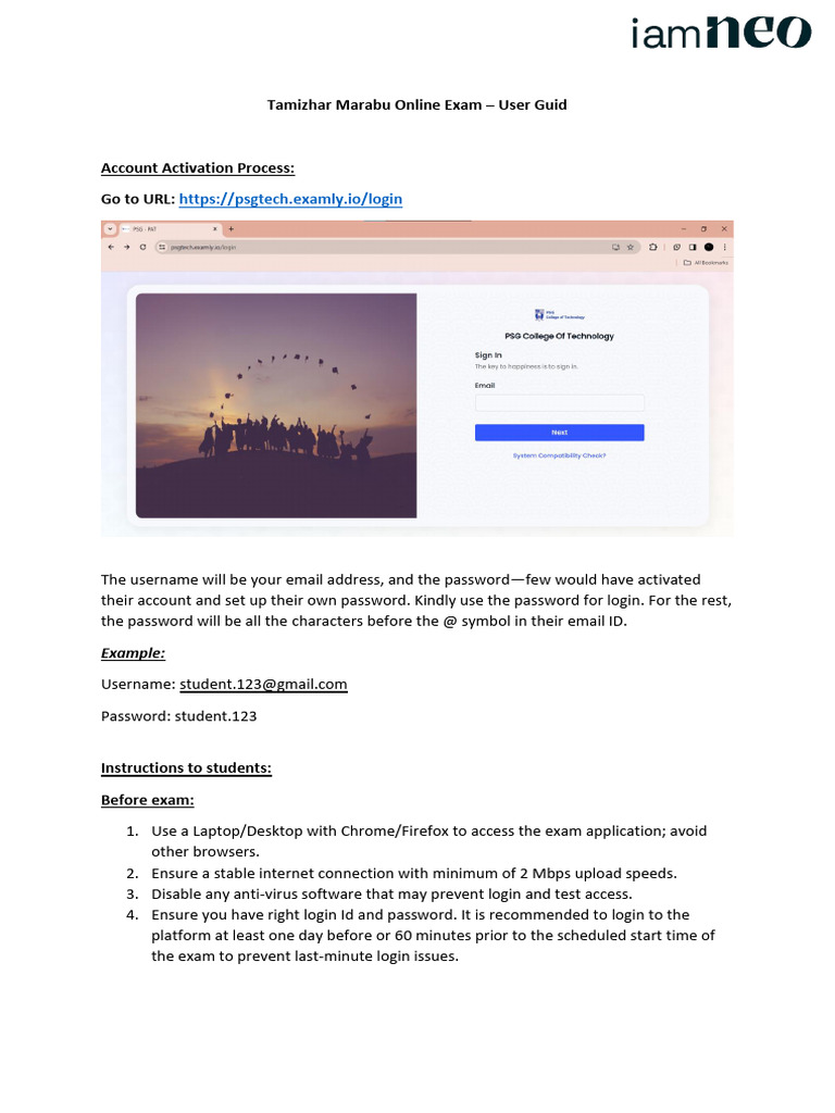 Tamizhar Marabu Online Exam - User Guide | PDF | Password | User (Computing)
