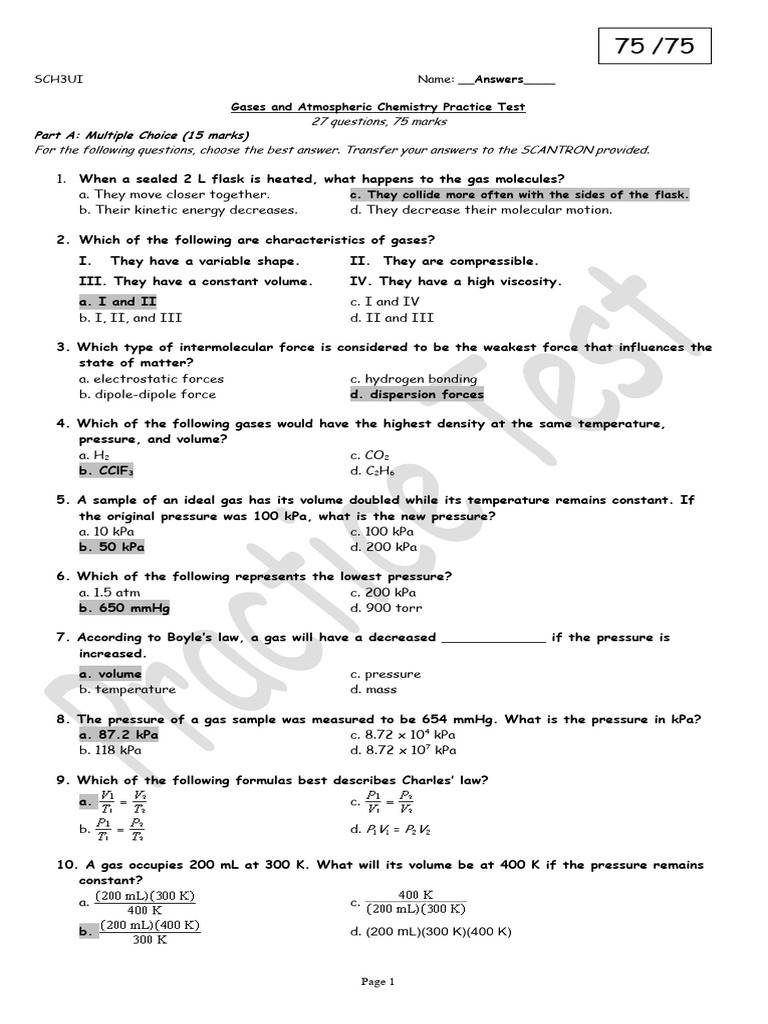 Gases and Atmospheric Chemistry Test | PDF | Gases | Pressure