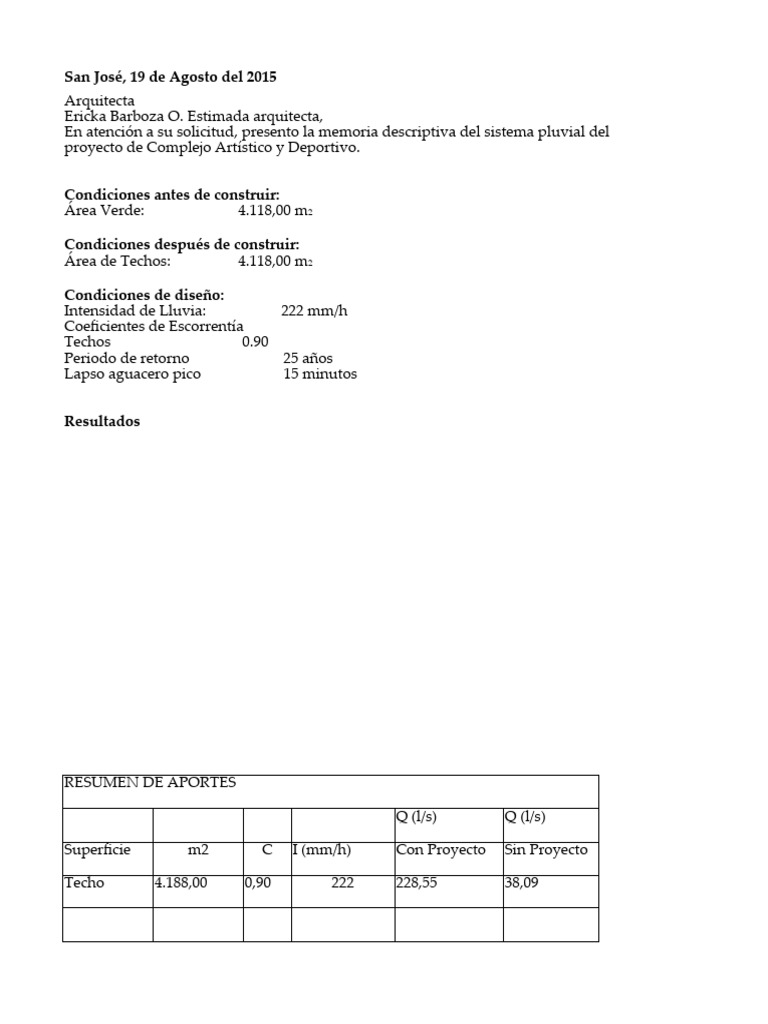 21. Memoria de Calculo Pluvial y Descripción Tanque de Retencin Pluvial ... 21. Memoria de Calculo Pluvial y Descripción Tanque de Retencin Pluvial ...