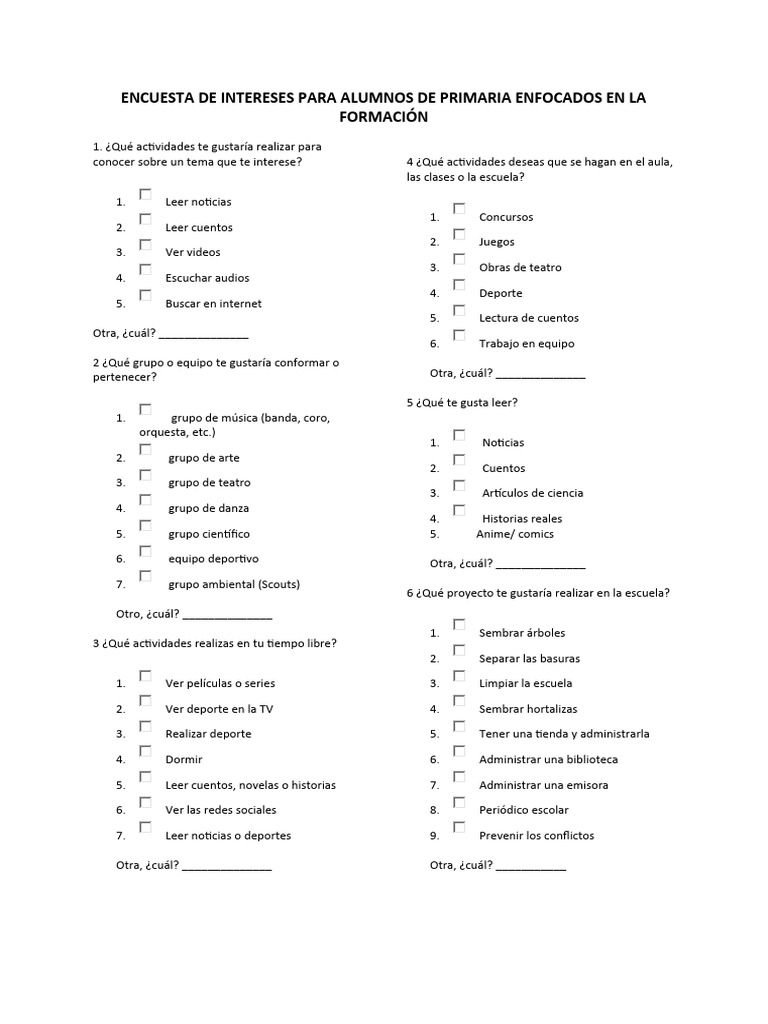 Encuesta de Intereses para Primaria | PDF