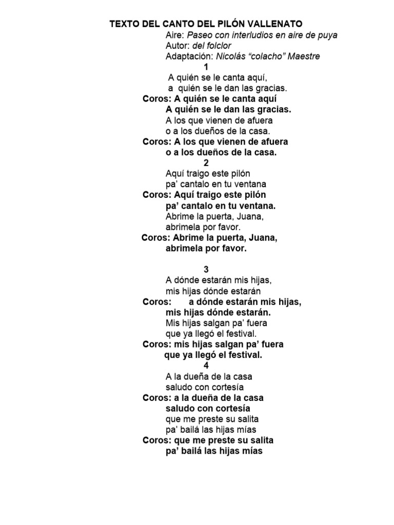 Coplas Del Pilón Vallenato | PDF | Musica Latinoamericana | Musica Popular