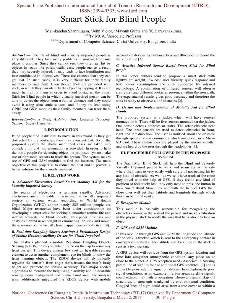 Smart Stick For Blind People | PDF | Global Positioning System | Computing