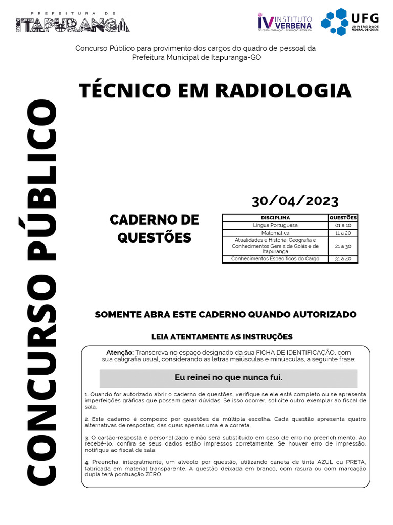 Caderno de Prova - Tecnico em Radiologia | PDF | Adoção Caderno de Prova - Tecnico em Radiologia | PDF | Adoção