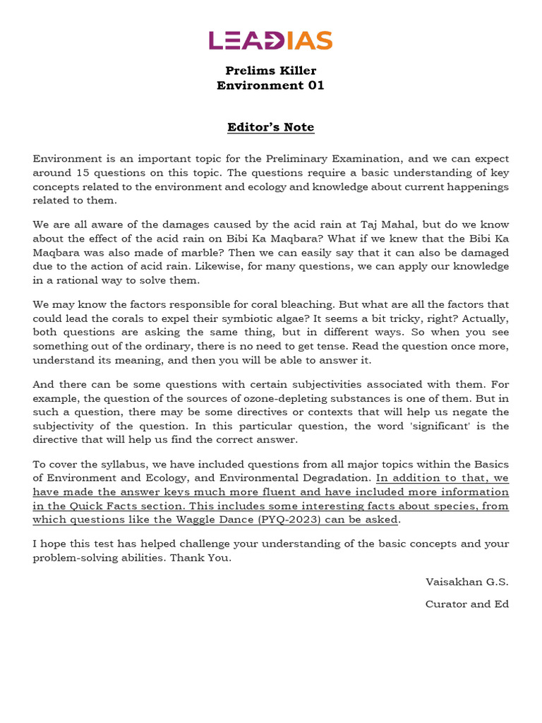 Environment Basics for Prelims Exam | PDF | Chlorofluorocarbon | Ozone Depletion