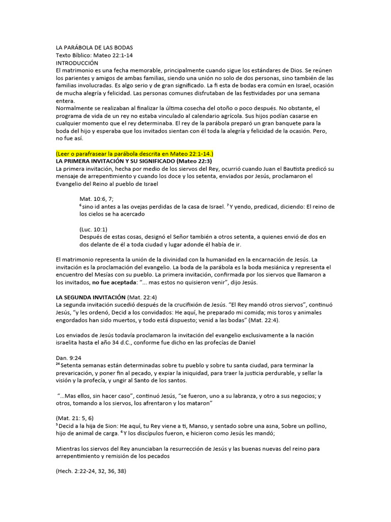 La Parábola de Las Bodas | PDF | Jesús | Parábolas de Jesús