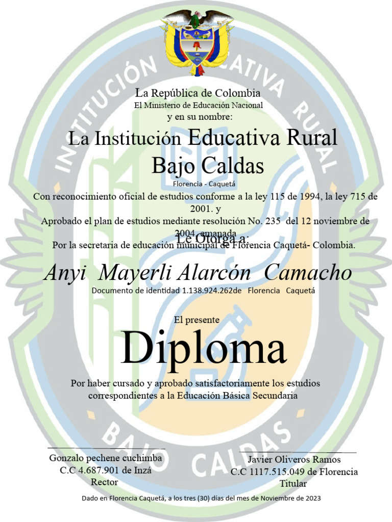 Diplomas Noveno 2023 | PDF | Colombia | Organizaciones educativas