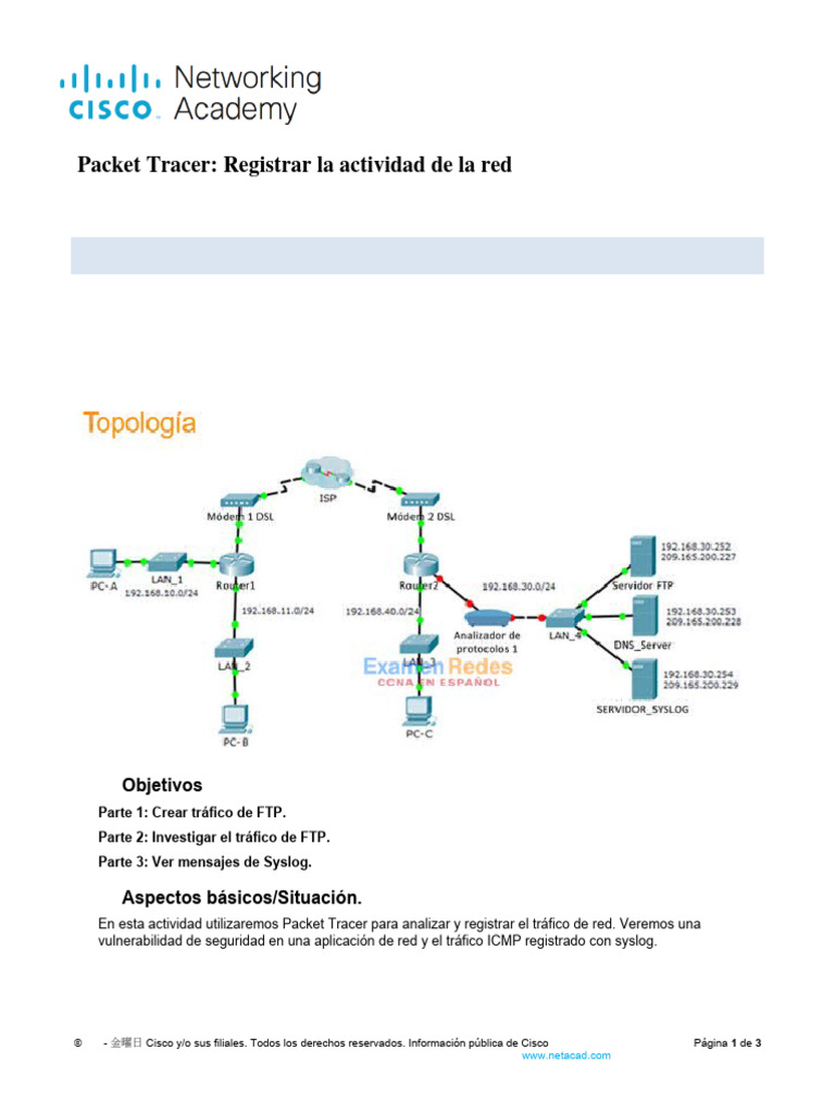 15.2.7 Packet Tracer - Logging Network Activity | PDF | Protocolo de transferencia de archivos ...