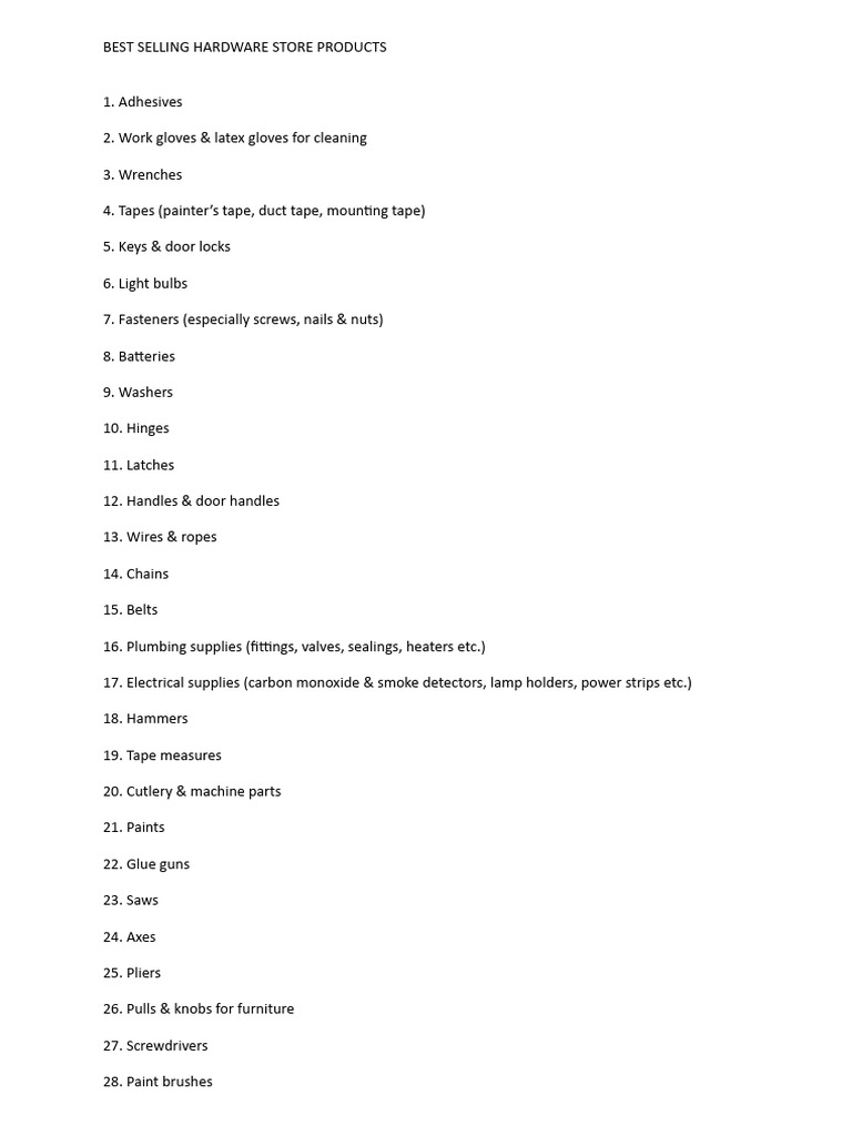 Best Selling Hardware Store Products | PDF