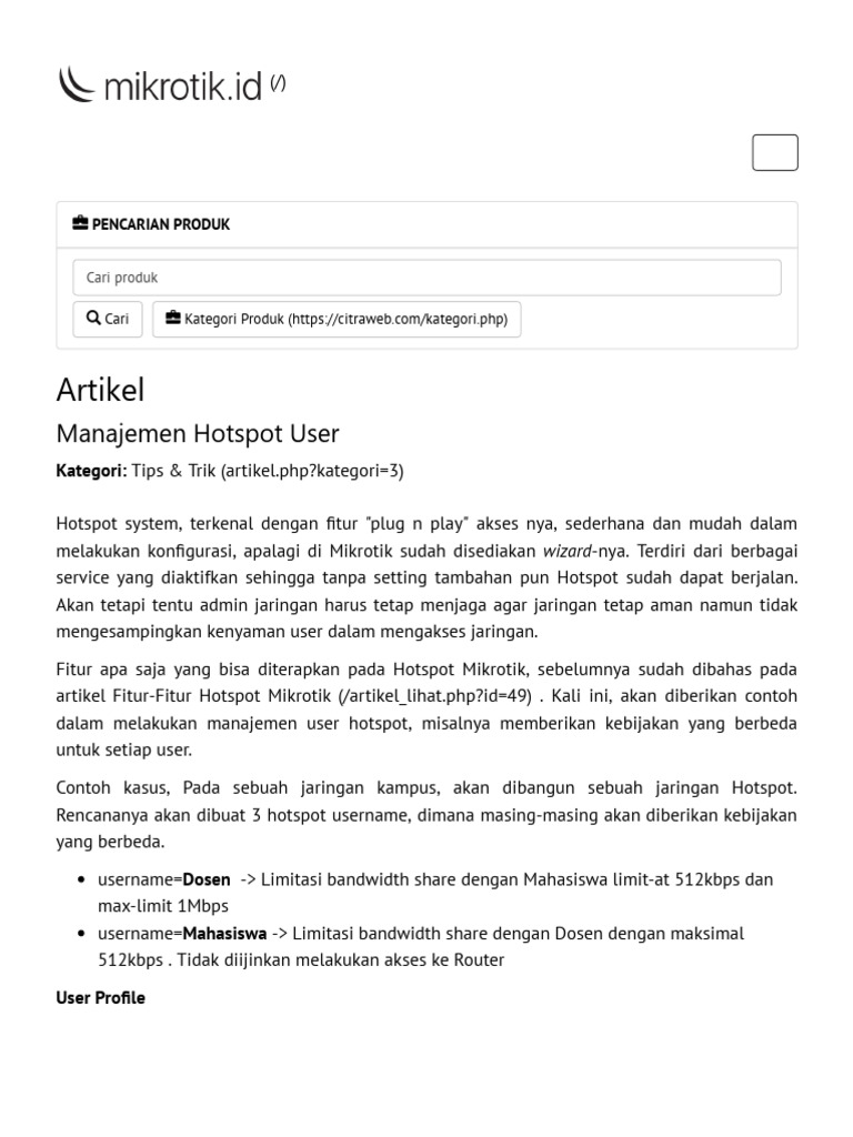 Mikrotik.id _ Manajemen Hotspot User | PDF