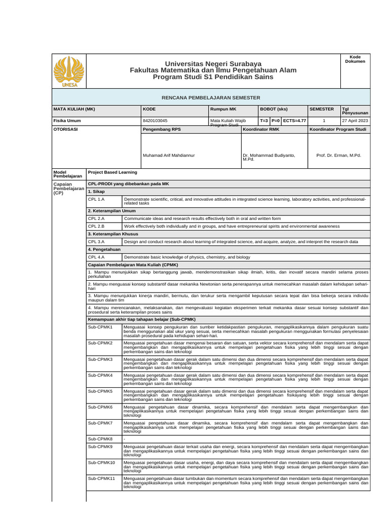RPS Fisika Umum | PDF