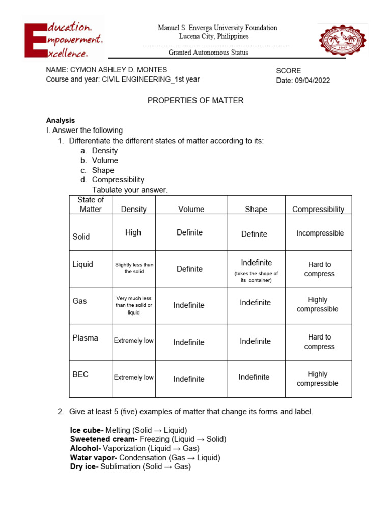 Properties of Matter 1 | PDF