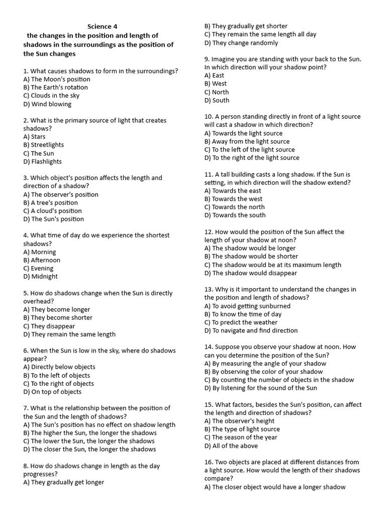Science 4 Describing Changes of Position of The Sun | PDF | Shadow | Sky