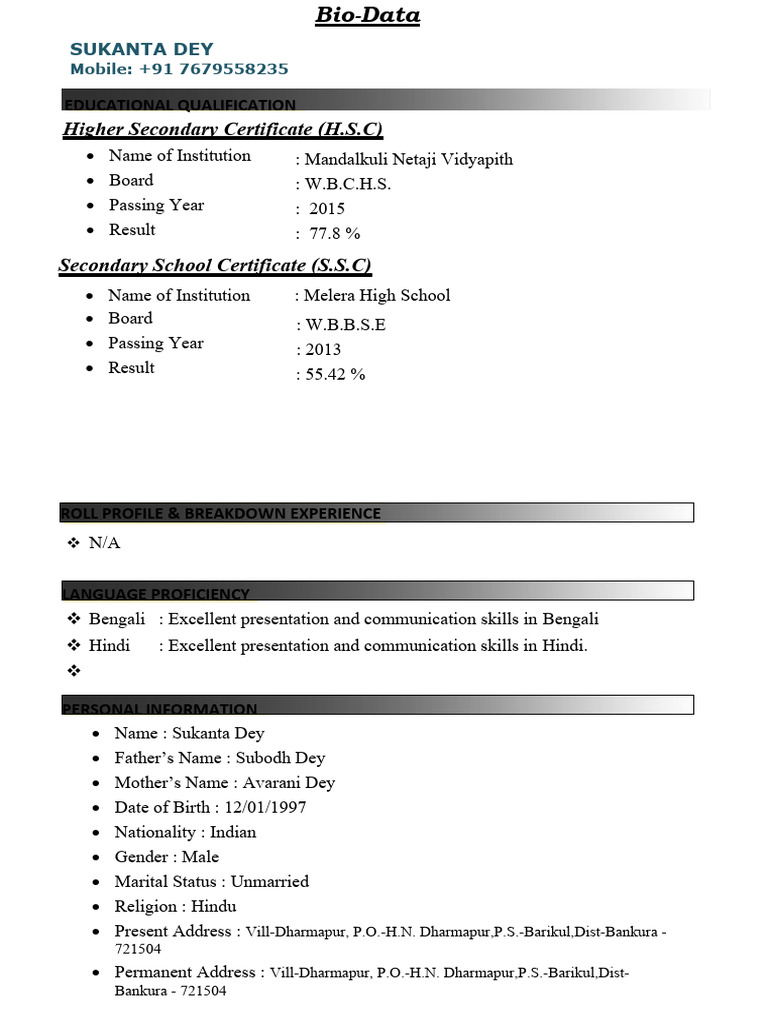 Standard Bio-Data | PDF