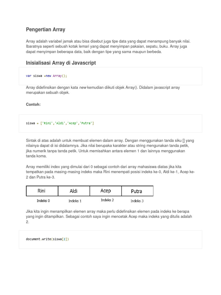 Panduan Lengkap Array di JavaScript | PDF