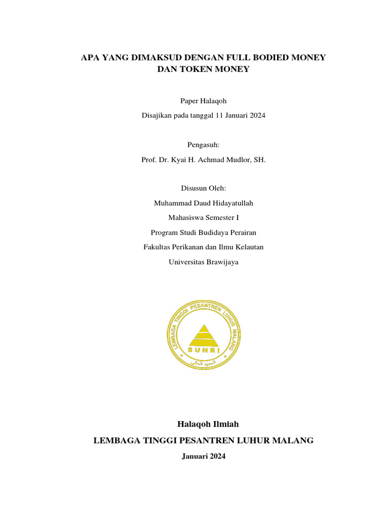 Ekonomi - Apa Yang Dimaksud Dengan Full Bodied Money Dan Token Money - Daud | PDF