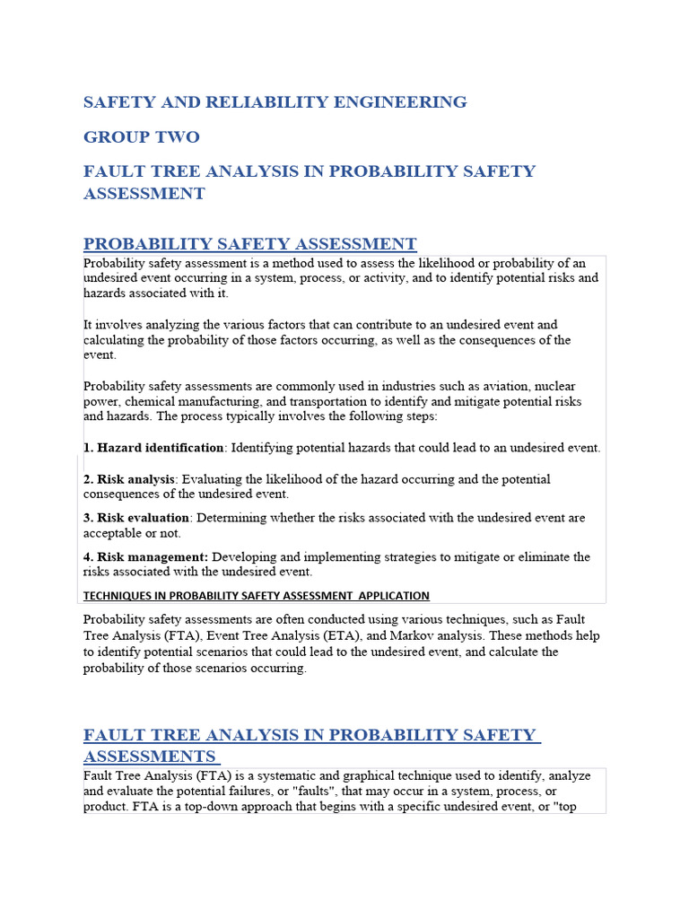 FTA in Probability Safety Management | PDF | Risk | Safety