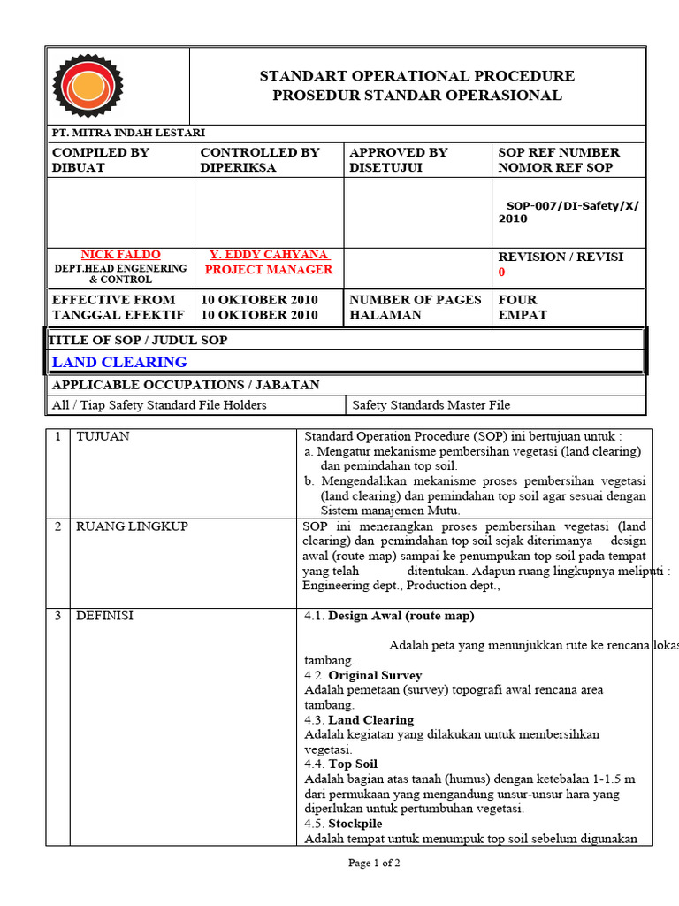 7.SOP Land Clearing and Top Soil-MIL | PDF