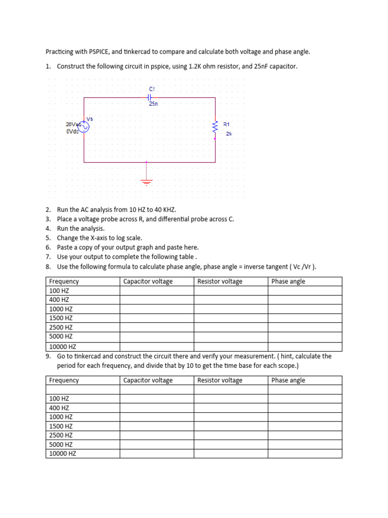 Study The Pspice and Tinkercad RC Circuit | PDF
