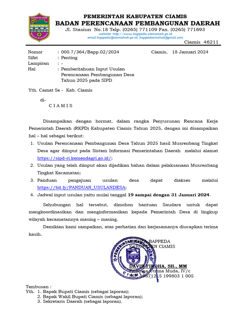 Pemberitahuan Usulan Desa 2025 | PDF