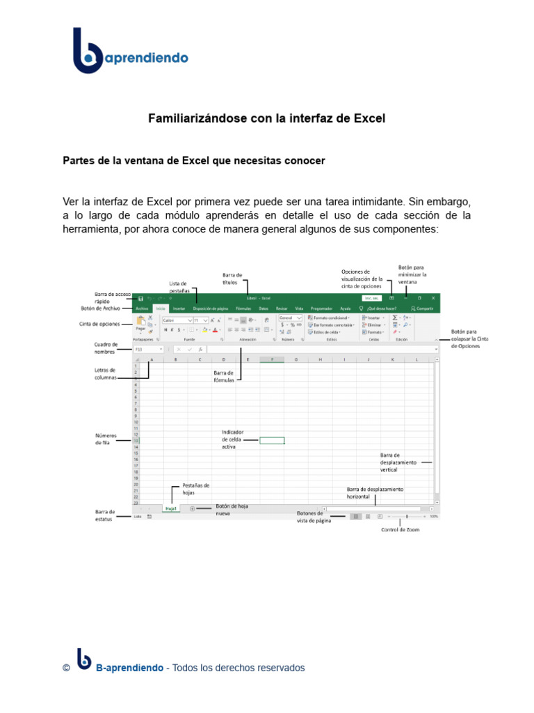 Excel básico-M1-R2 - Partes de La Ventana de Excel | Descargar gratis ...