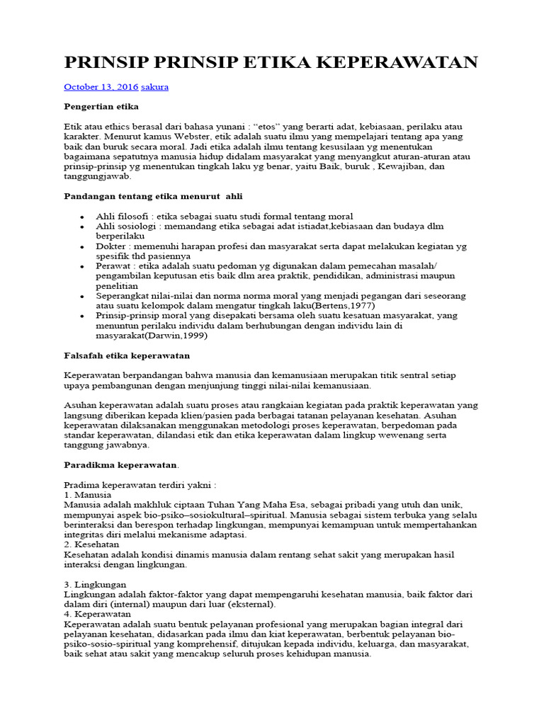 Prinsip Prinsip Etika Keperawatan | PDF
