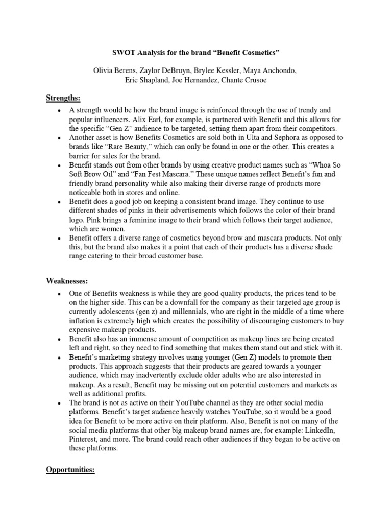 principles of advertising swot analysis group project | PDF