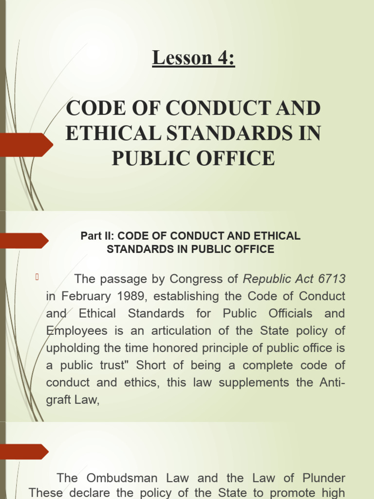 Chapter - 4 Code of Conduct and Ethical Standards in Public ...