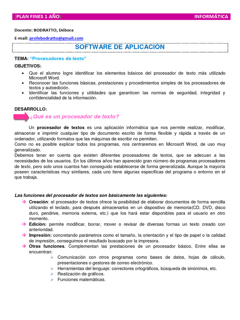 1°FINES - Informática - SOFTWARE DE APLICACIÓN - Procesador de Texto ...