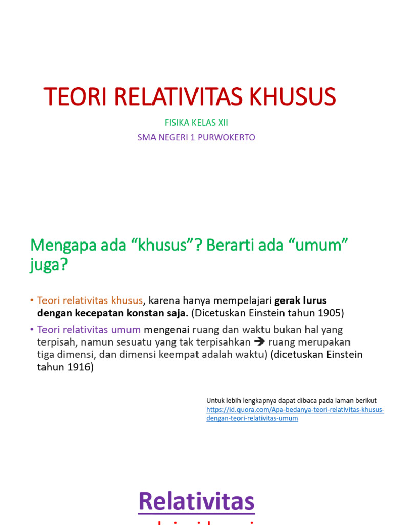 Teori Relativitas Khusus Part 1 Dan 2 | PDF