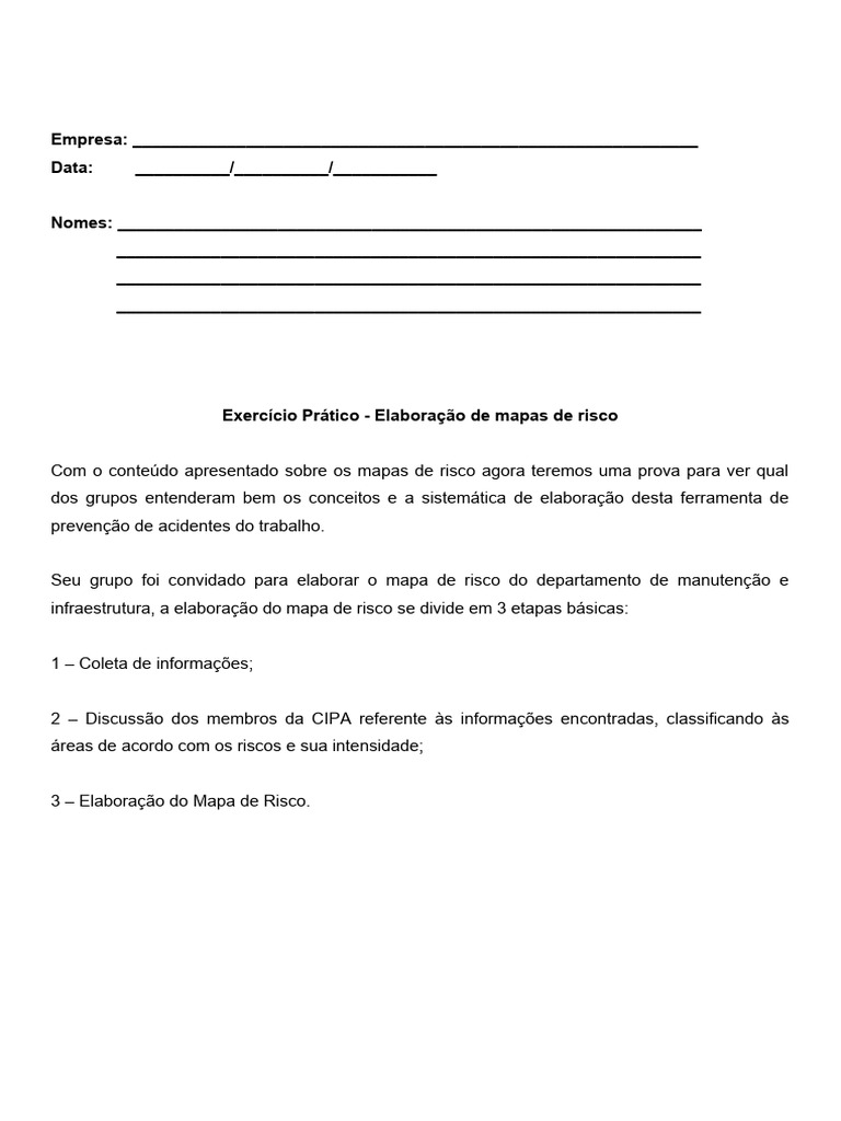 Exercício Mapa de Risco - Modelo | PDF