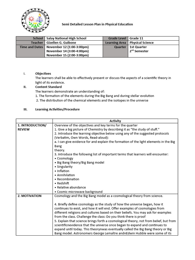 DLP Physical Science Week1 | PDF | Big Bang | Cosmology