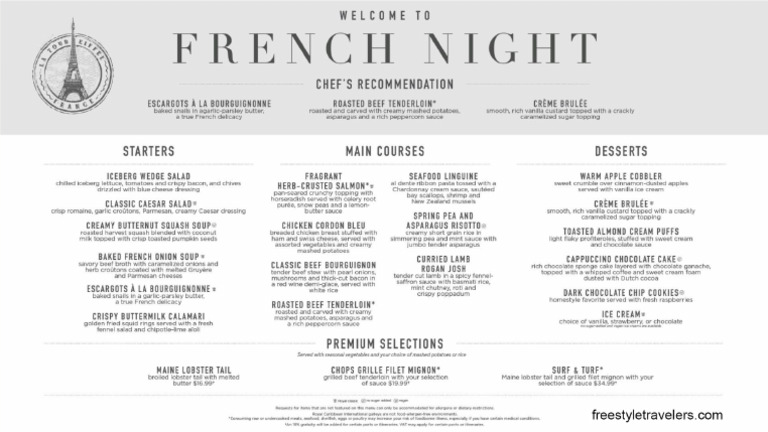 French Night Menu - Royal Caribbean Main Dining Room | PDF