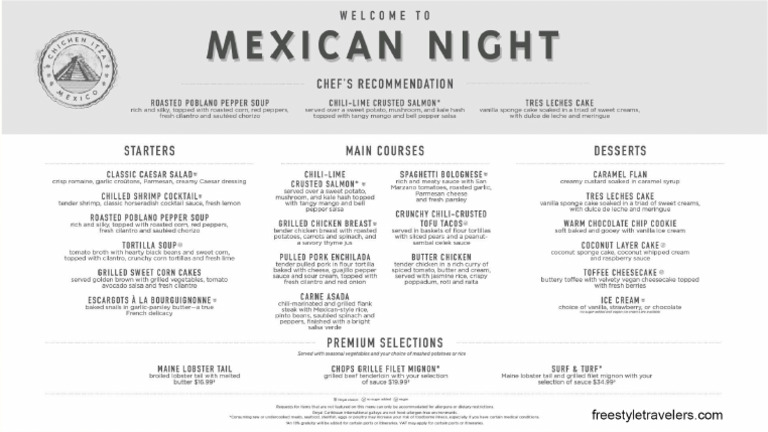 Mexican Night Menu - Royal Caribbean Main Dining Room | PDF