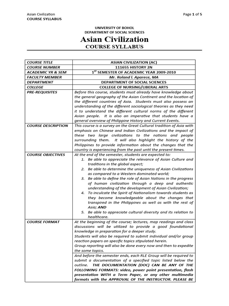 Asian Civilization Course Syllabus | PDF | Asia | Social Sciences