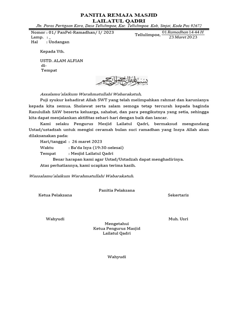 Contoh Surat Undangan Pengajian | PDF