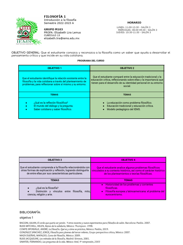 Programa Filo 1 - m103 | PDF | Evaluación | Cognición