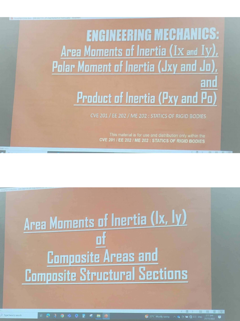 SRB - Lecture 17 - Area Moments of Inertia, Polar Moment of Inertia, Product of Inertia (11!21 ...